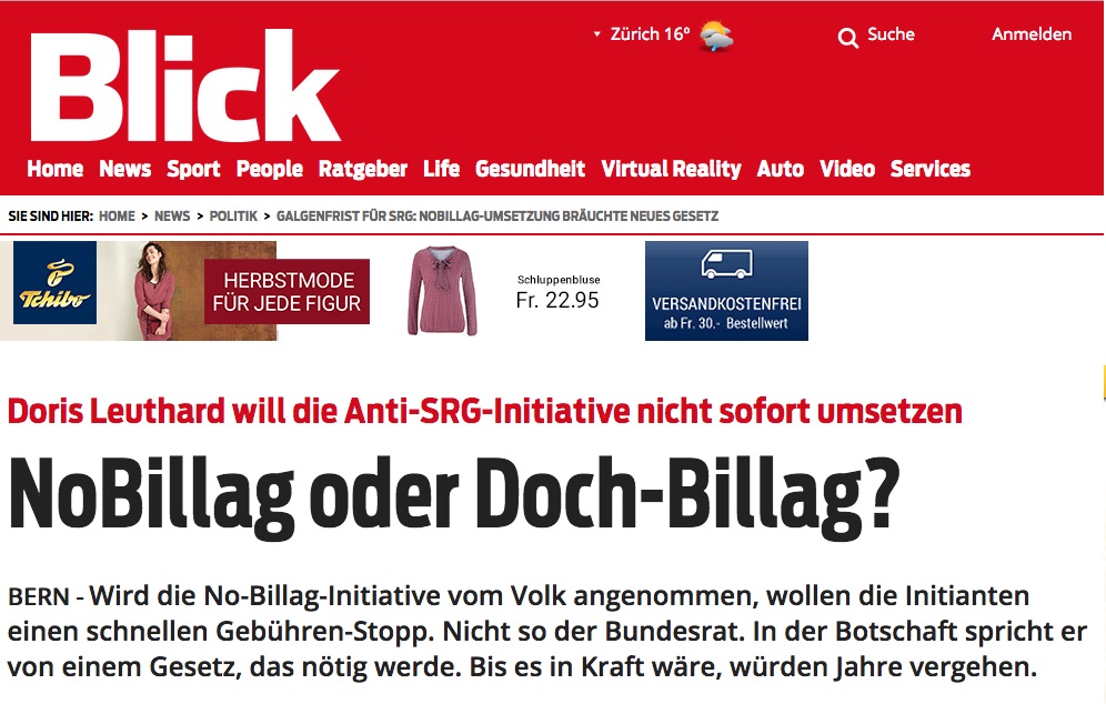 Artikel zu «No-Billag»: «Blick» serviert Lesern kalten Kaffee ...