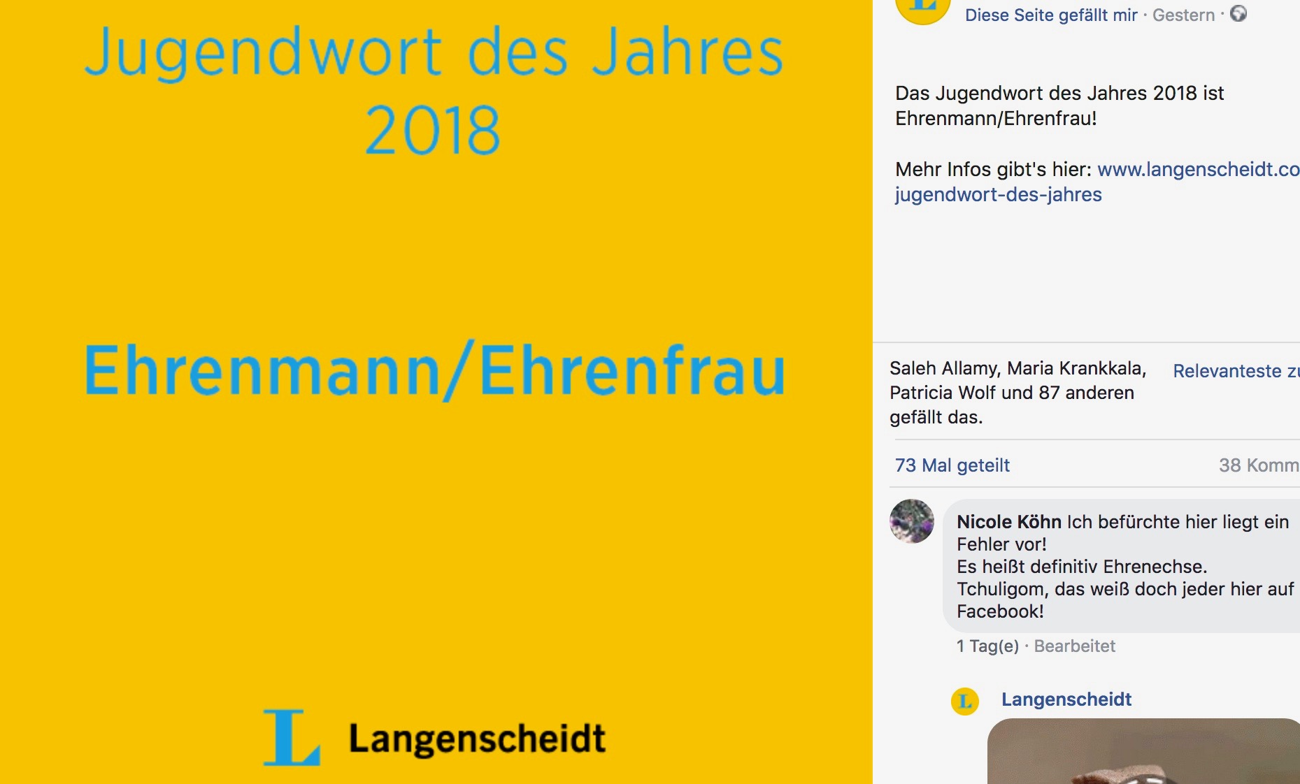 «Ehrenfrau»/«Ehrenmann» ist das Jugendwort des Jahres in Deutschland ...