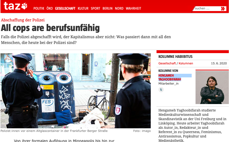 «All cops are berufsunfähig»: 382 Beschwerden gegen «taz»-Kolumne ...
